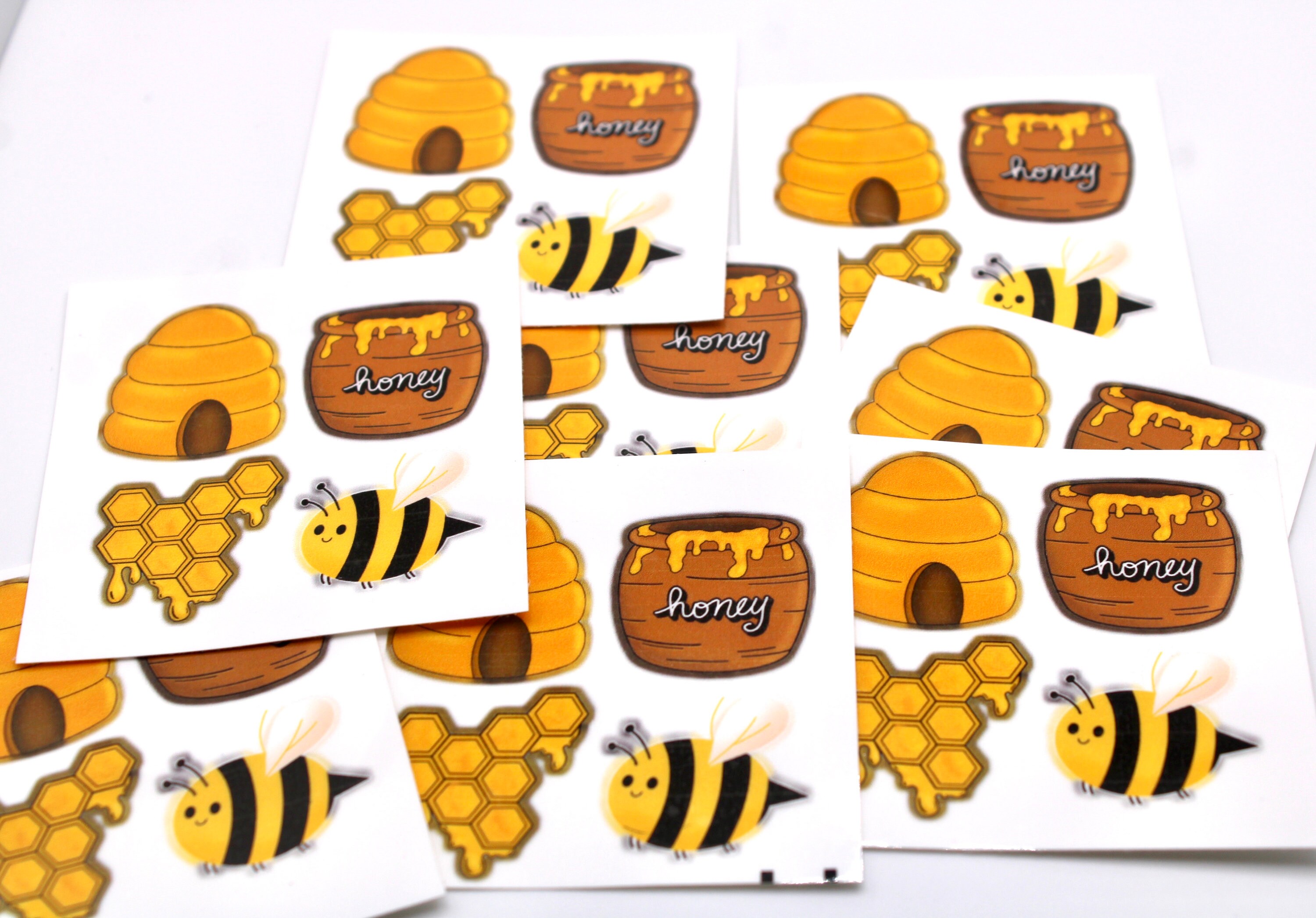 Honeybee Sticker Set - Flying Bee, Honeycomb Honey Pot - Waterproof and ...