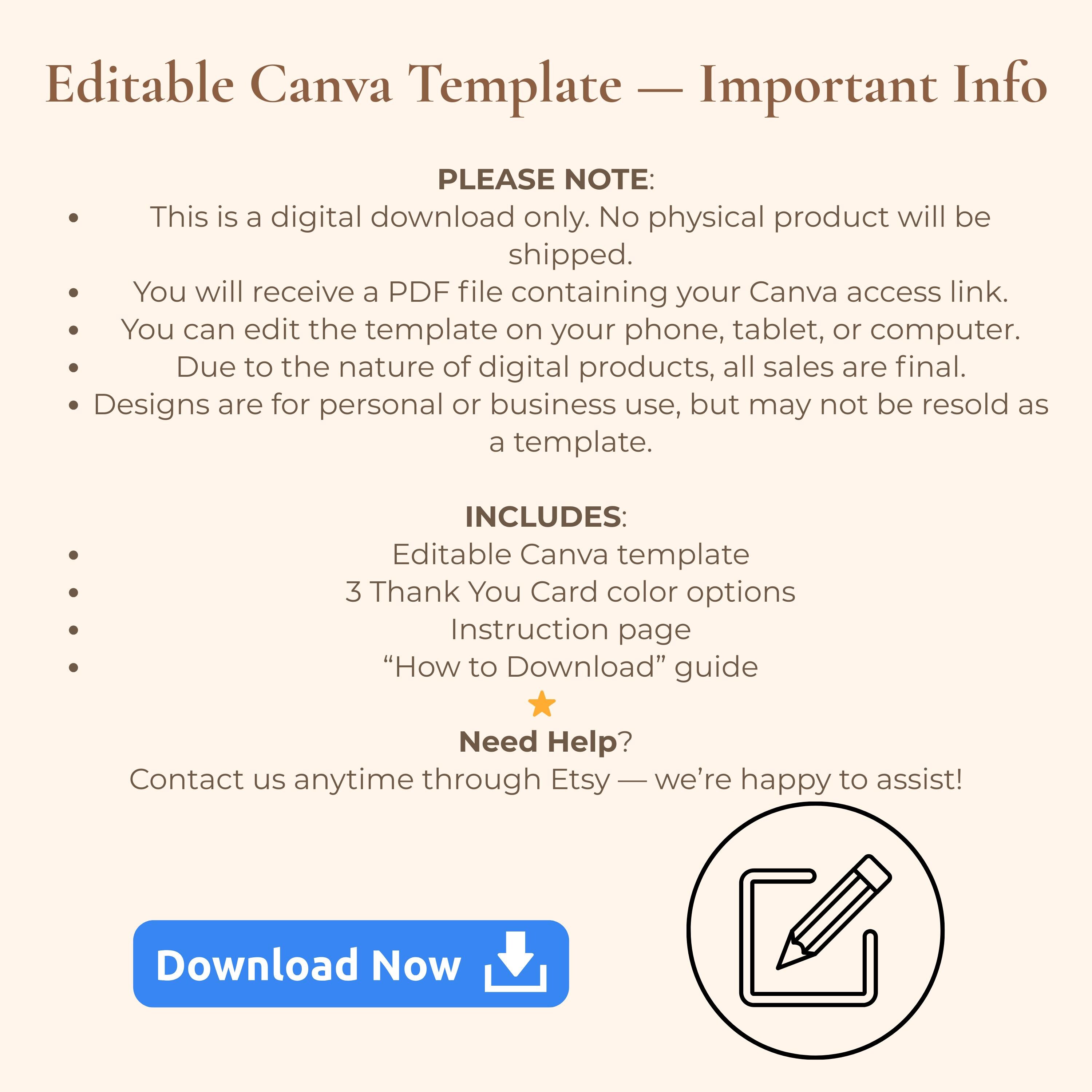 Editable Thank You Card Template Small Business Insert Card Printable ...
