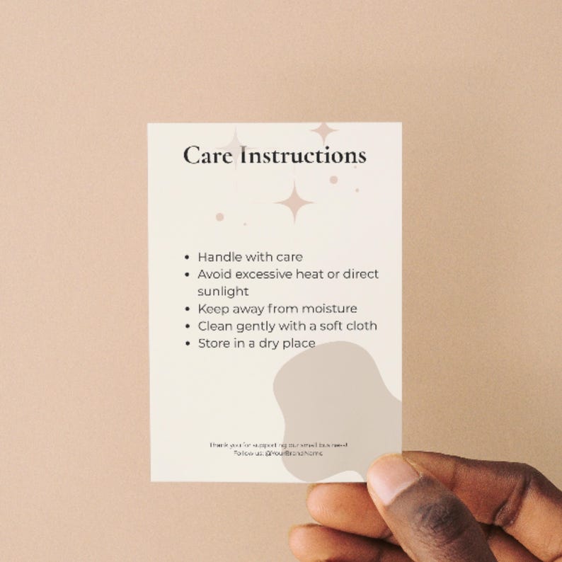 Editable Care Instructions Card Template Small Business Product Care ...