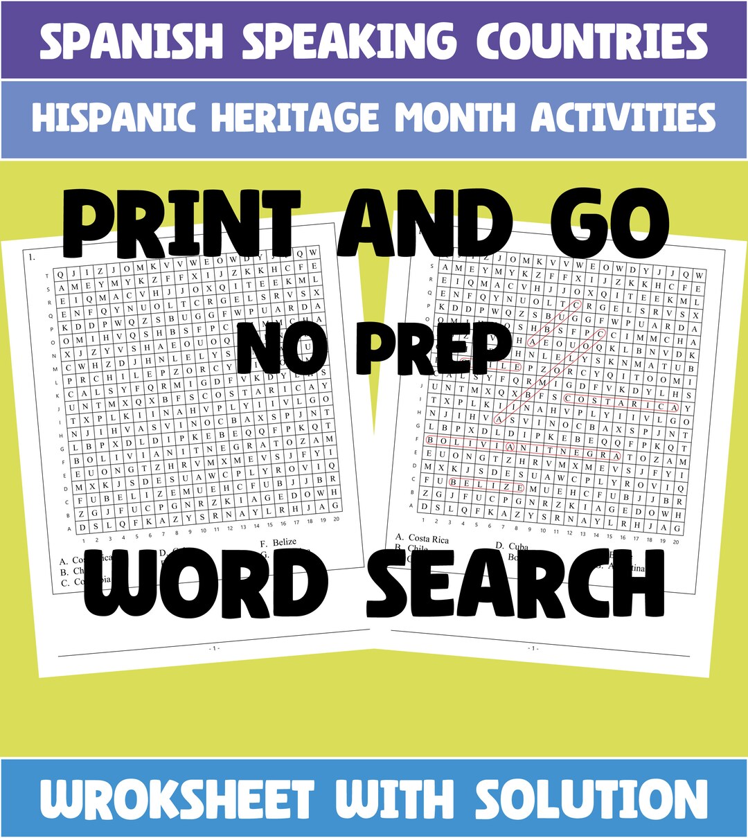 Hispanic Heritage Month Word Search Puzzle, Spanish Countries Speaker ...
