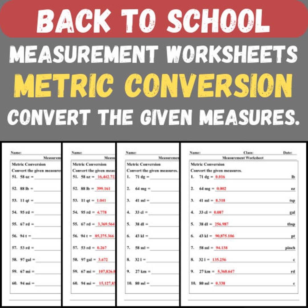 Measurement Worksheets Metric Conversion Activities Back to School No ...