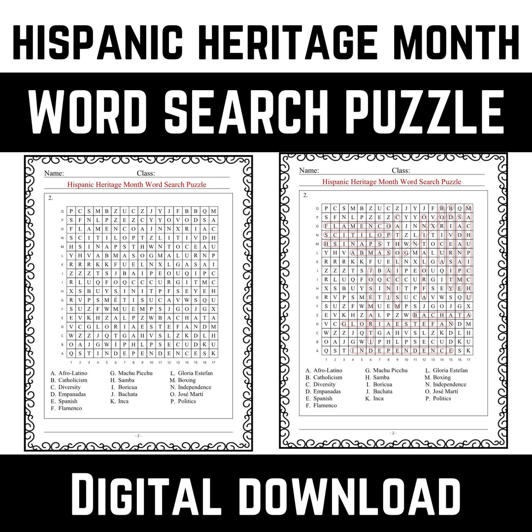 Hispanic Heritage Month Word Search Game National Hispanic Heritage ...