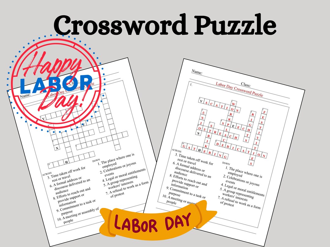Labor Day Crossword Puzzle, Party Game, Word Find Game, for Adults Kids ...