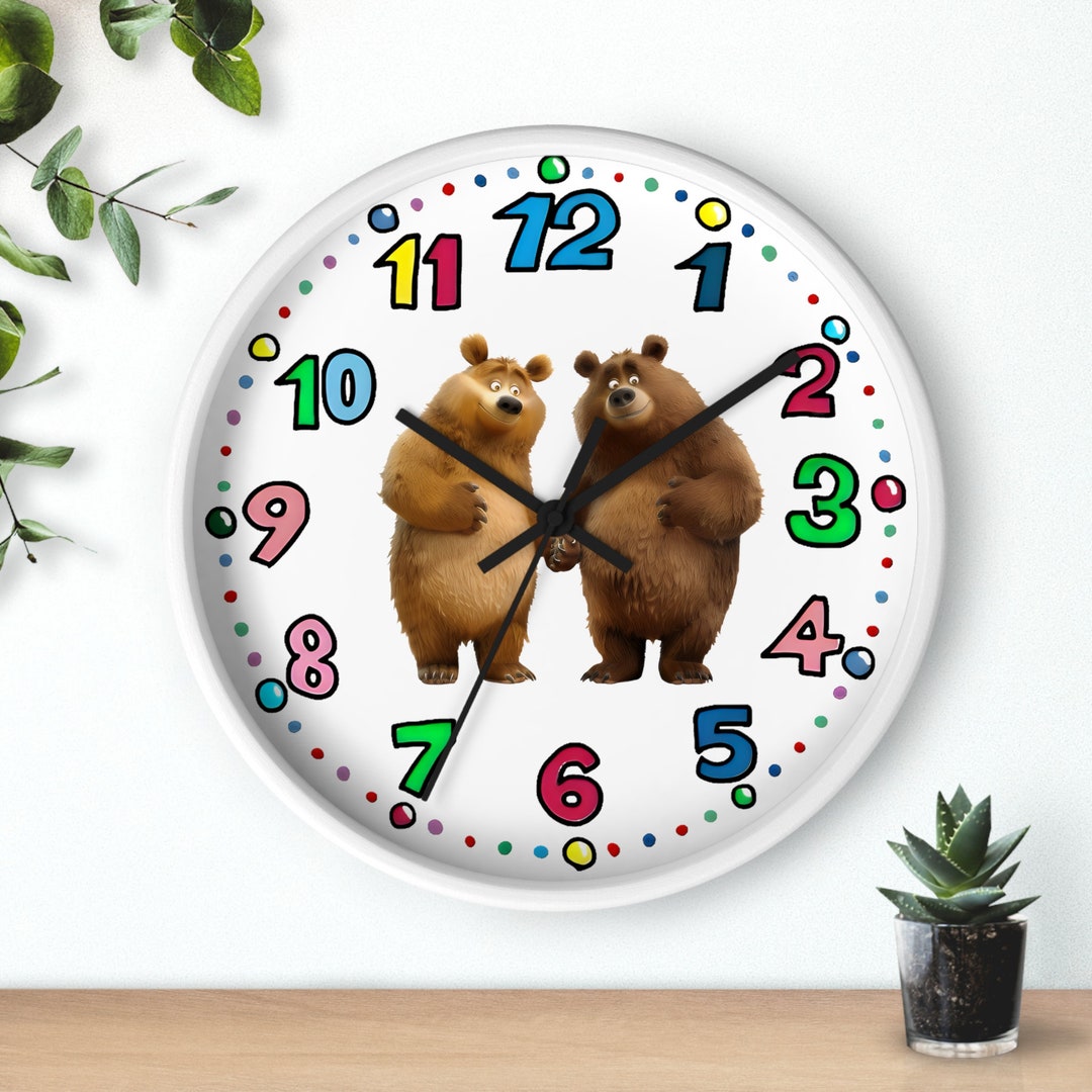Colorful Kids Wall Clock, Fun Cartoon Design Wall Clock, Wooden Frame ...