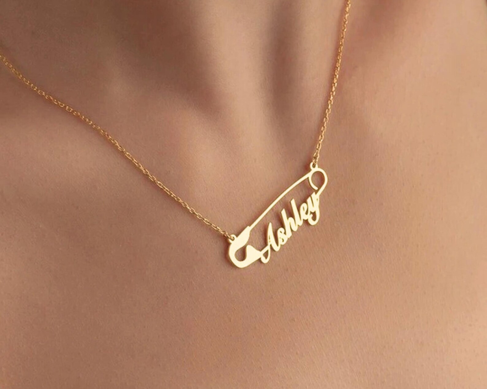 Custom Safety Pin Pendant Necklace | Personalized Name Necklace ...