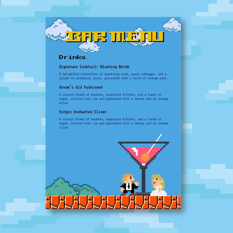 Arcade Bar Menu Wedding Template. Gamer Theme Downloadable Card ...