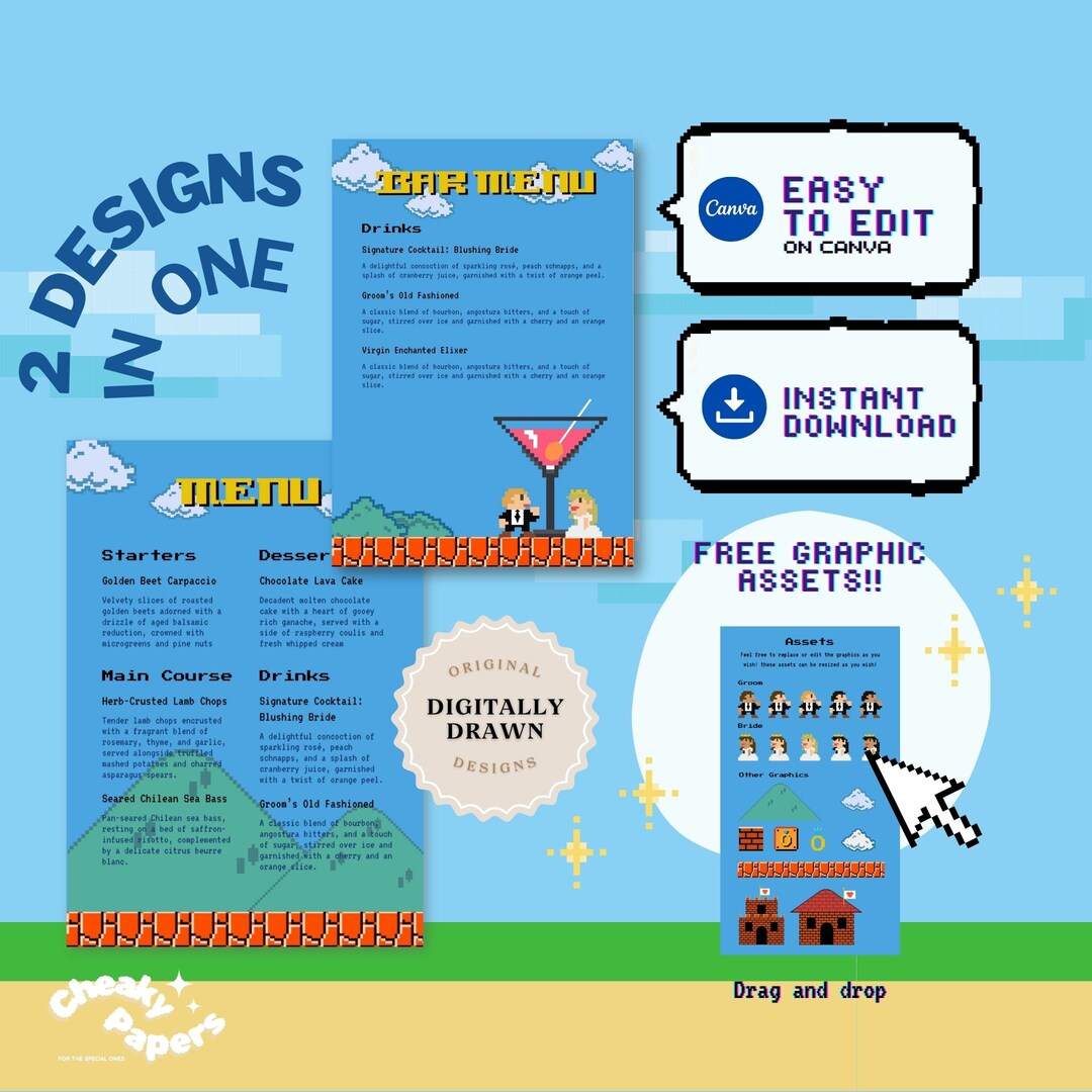 Arcade Bar Menu Wedding Template. Gamer Theme Downloadable Card ...