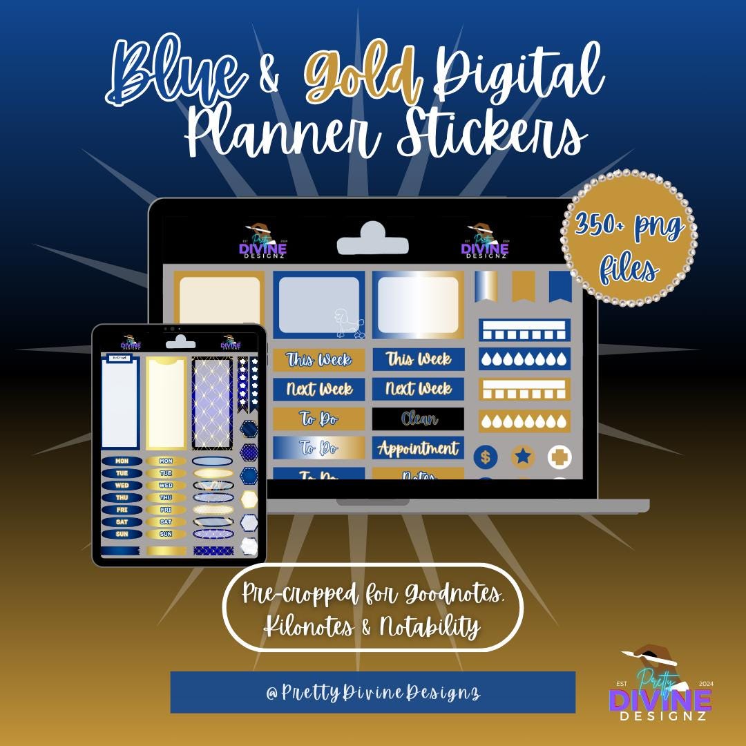 350+ Royal Blue and Gold Digital/printable Planner Stickers | Sorority ...