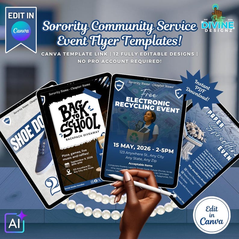 Finer Woman Sorority Service Event Flyer Templates: 12 Editable Canva ...