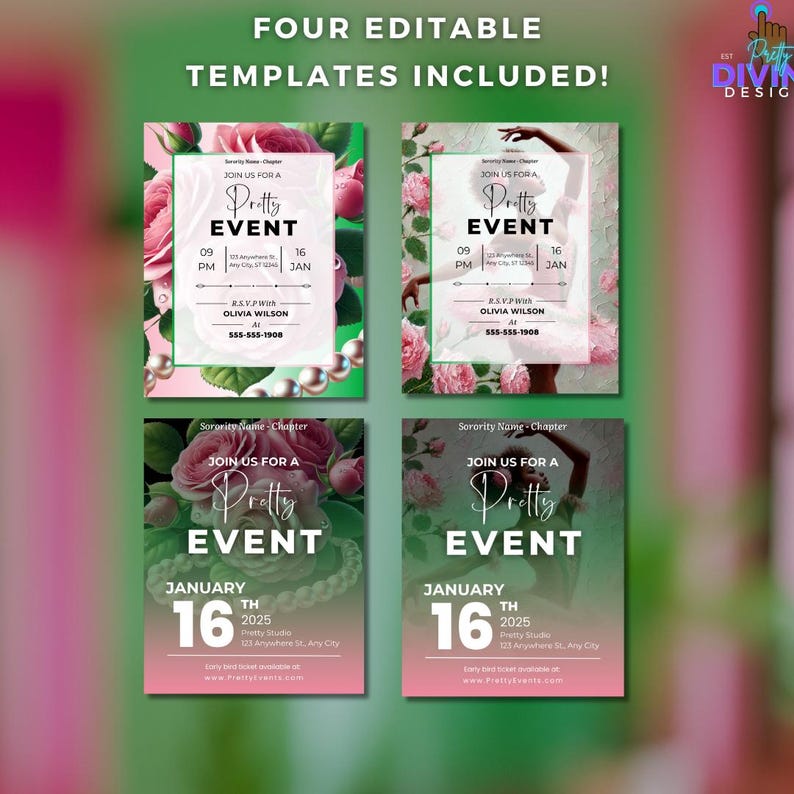Sorority Event Flyer Templates: Editable Canva Designs (4 Designs ...
