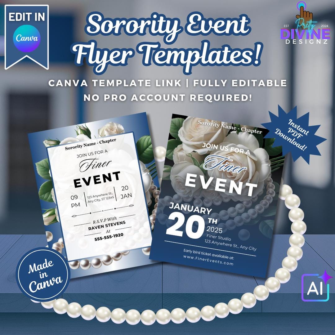 Sorority Event Flyer Templates: Blue & White Canva Designs (4 Designs ...