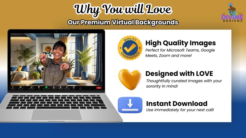 15 Blue and Gold Virtual Backgrounds | Personalize Video Calls | Digital Download | HD Quality ...