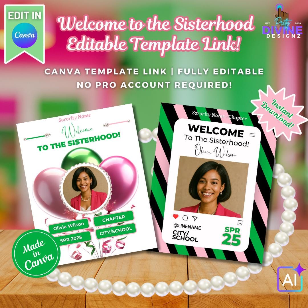 Sorority Pink and Green Welcome Flyers: Editable Canva Templates, New ...