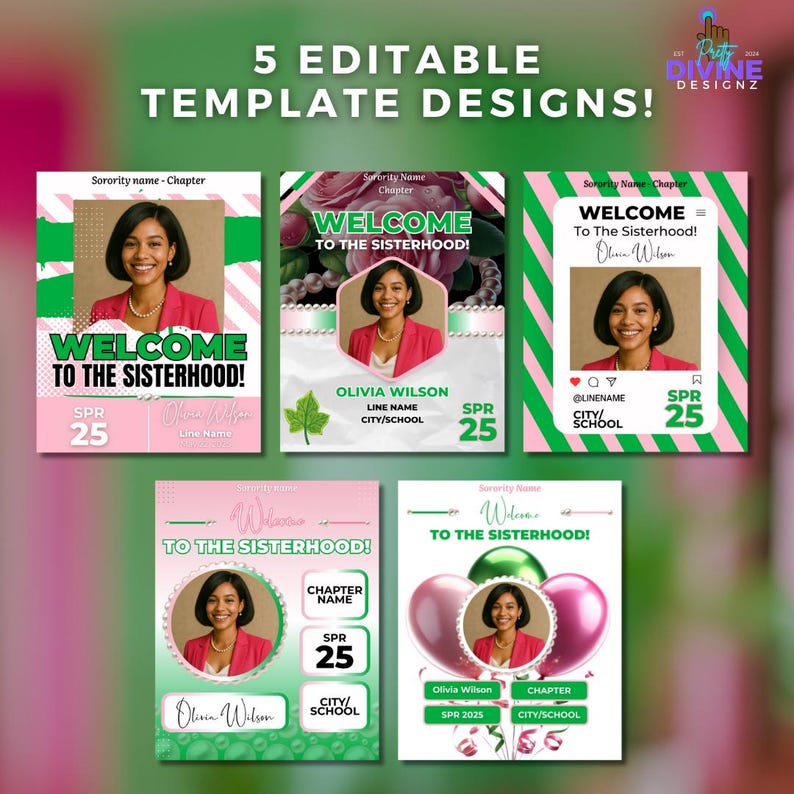Sorority Pink and Green Welcome Flyers: Editable Canva Templates, New ...