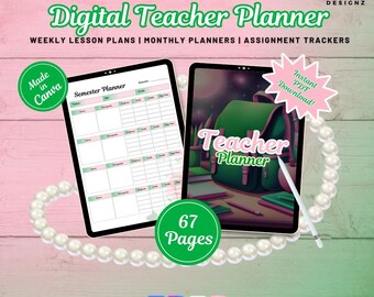 Pink & Green Teacher Planner: Sorority Inspired Digital Download (PDF ...