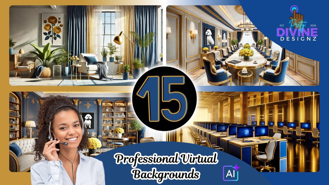 Blue and Gold Virtual Backgrounds: HD Video Call Set (digital Download ...
