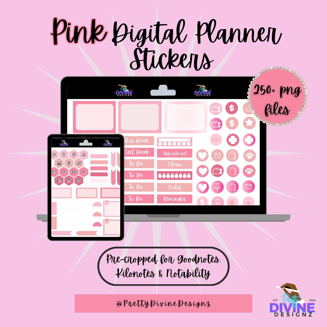 250+ PINK Digital/printable Planner Stickers | PNG Pre-cropped for Note ...