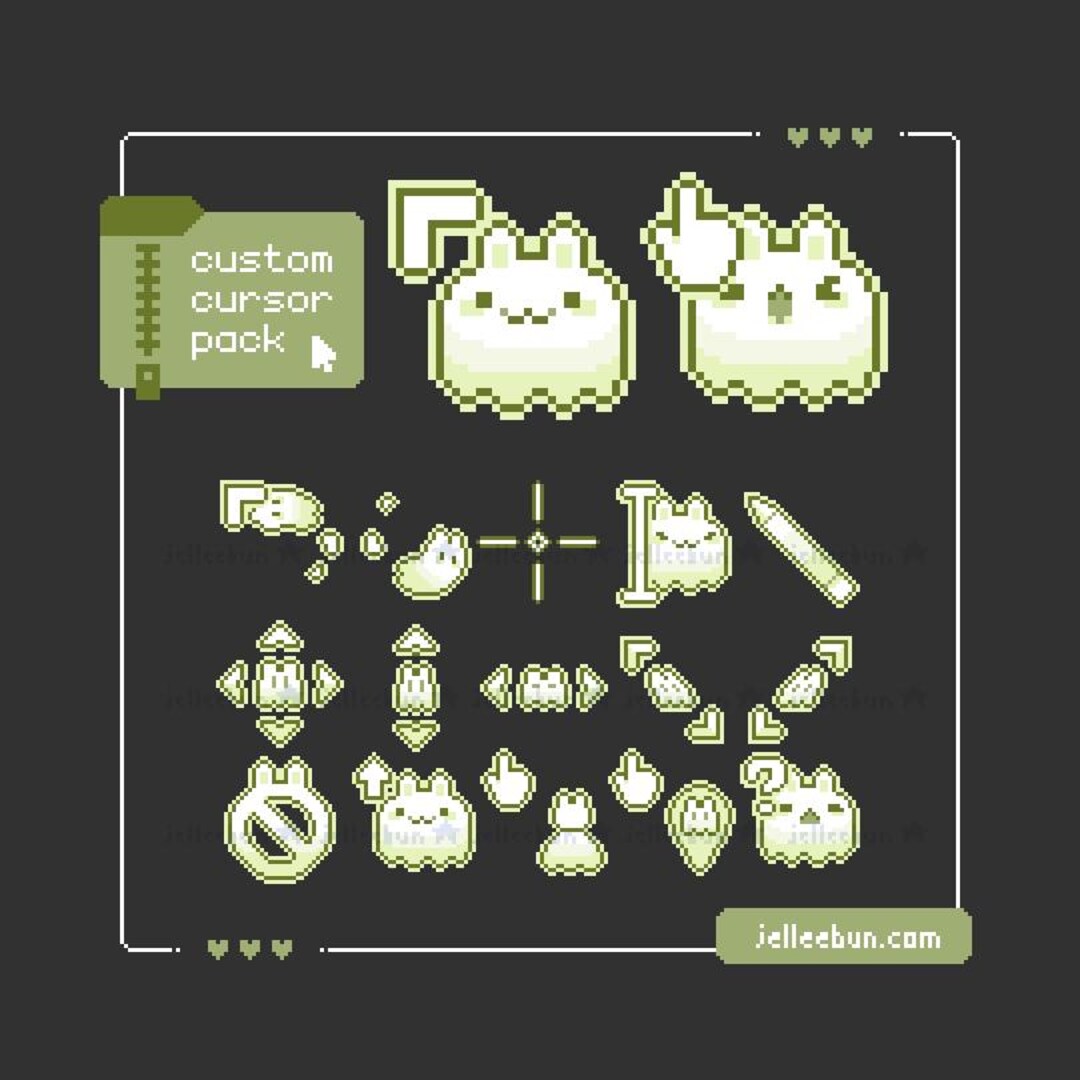 Animated Ghost Bunny Pixel Art Mouse Cursors: Halloween Matcha Green ...
