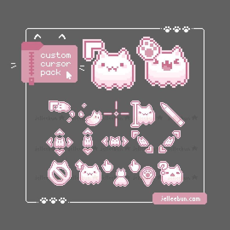 Ghost Kitty Pixel Art Mouse Cursors – Pink Animated Bouncy Pack ...