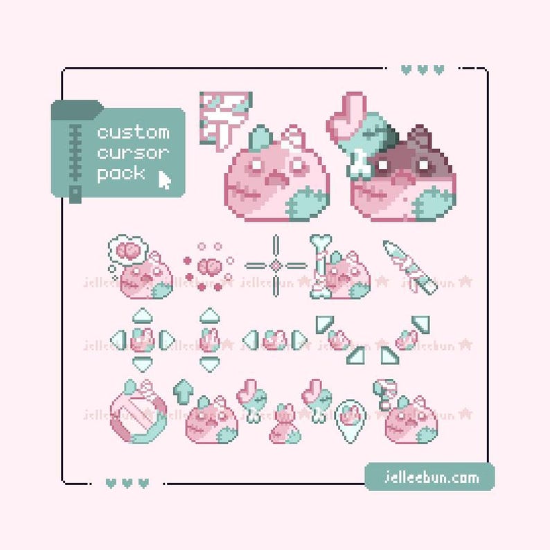 Animated Zombie Bunny Mouse Cursors: Pink & Teal (windows .ANI Files ...