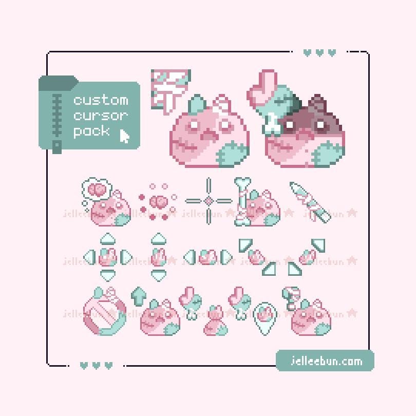 Animated Zombie Bunny Mouse Cursors: Pink & Teal (windows .ANI Files ...