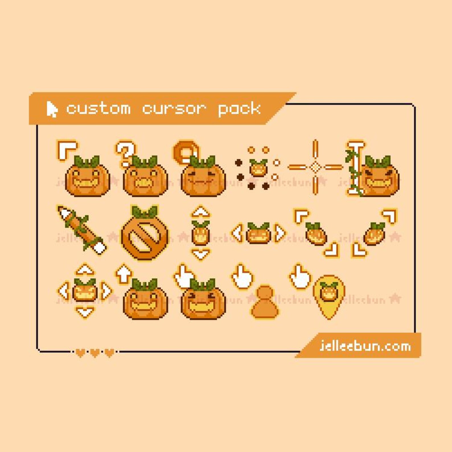 Halloween Pumpkin Bunny - Cute Original Bouncy Animated Pixel Art Computer Mouse Cursors - Etsy