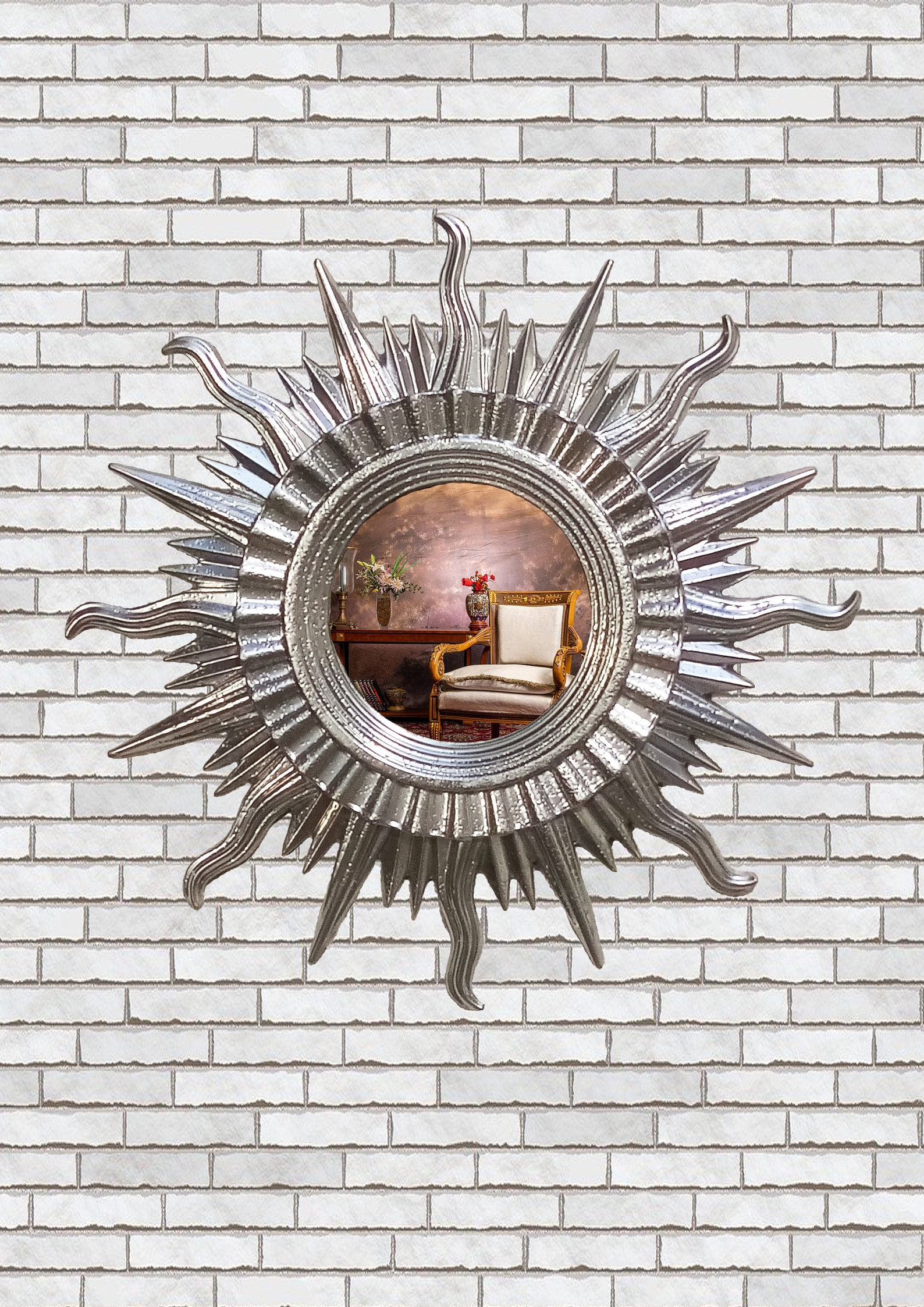 The Mirror is A Round Sun Silver. Pitch. Art Deco. Style. Gift Idea - Etsy