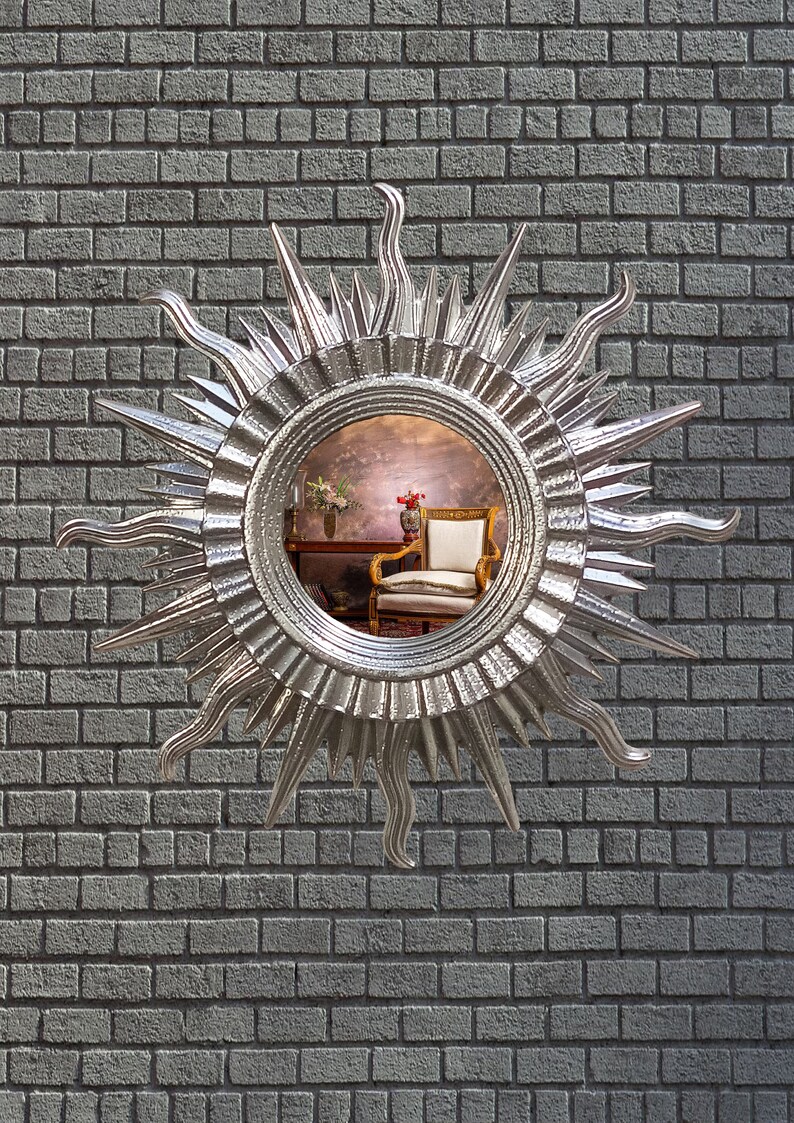 The Mirror is A Round Sun Silver. Pitch. Art Deco. Style. Gift Idea - Etsy