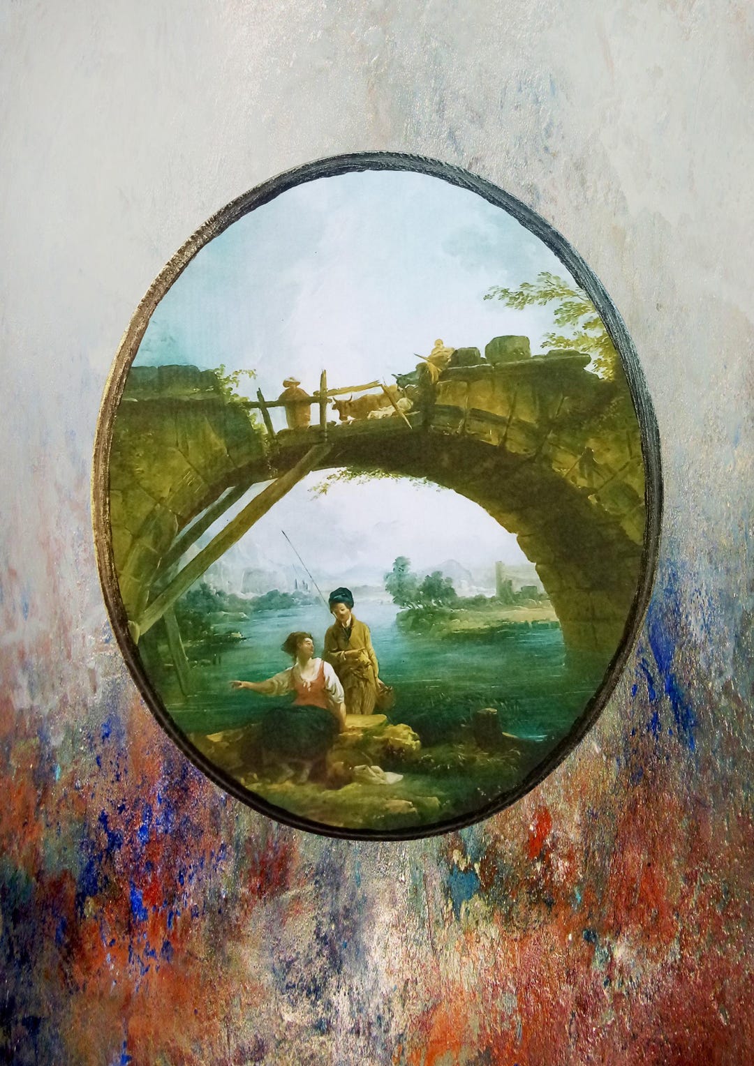 Oval Wooden Frame Painting Wall Poster Artwork Made of Wood Wooden ...
