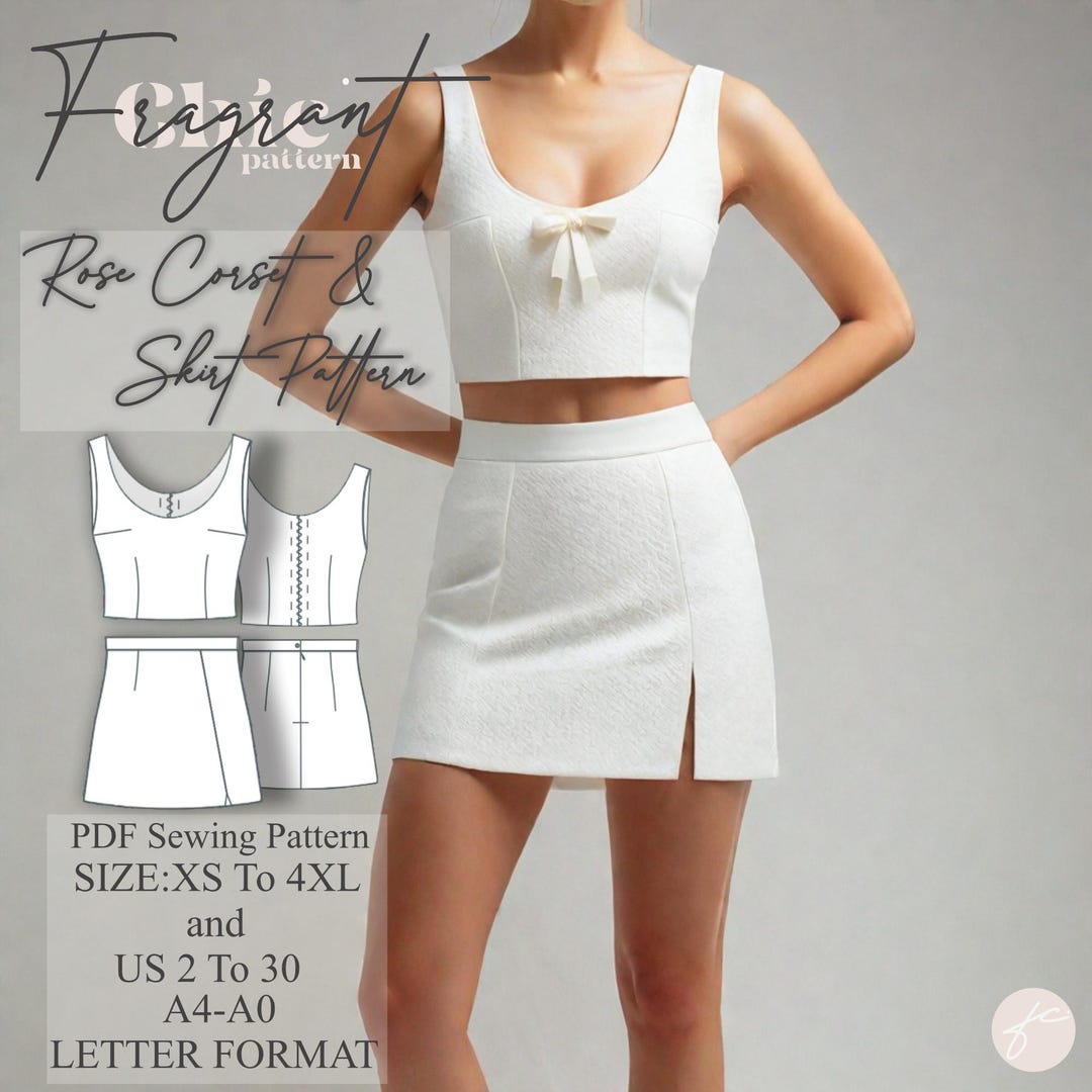 Corset Top Sewing Pattern | Skirt Sewing Pattern | Set Sewing Pattern ...