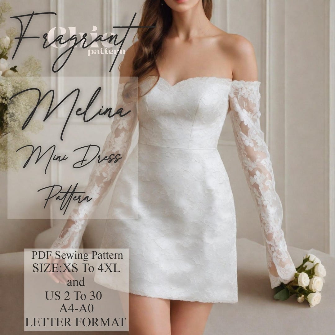 Off Shoulder Dress Sewing Pattern, Long Sleeved Dress Pattern, Mini ...