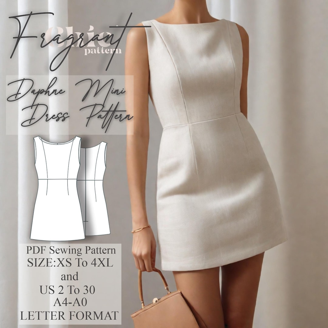 Daphne Mini Dress ,linen Dress , Boat Neck Summer Dress Sewing Pattern ...