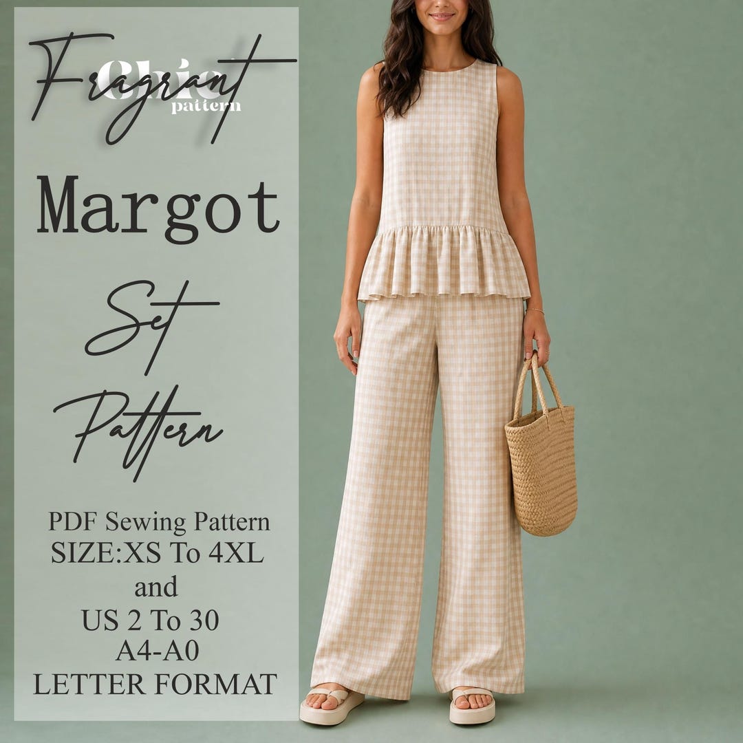 Women's Linen Lounge Set PDF Pattern | Peplum Ruffle Top & Palazzo ...