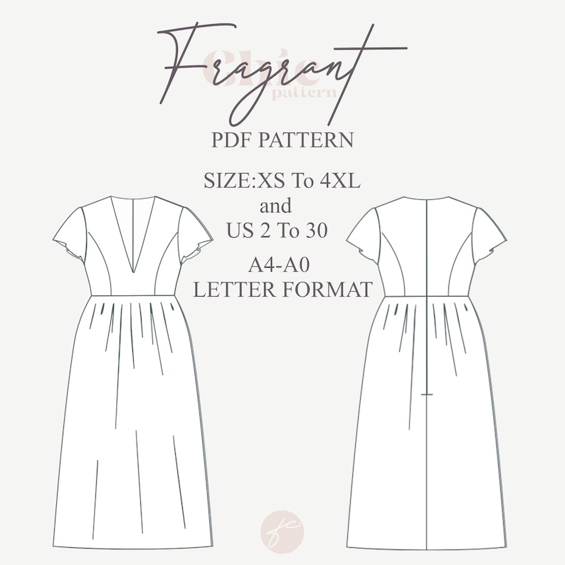 V Neck Dress Sewing Pattern | Flared Sleeve Dress Sewing Pattern ...