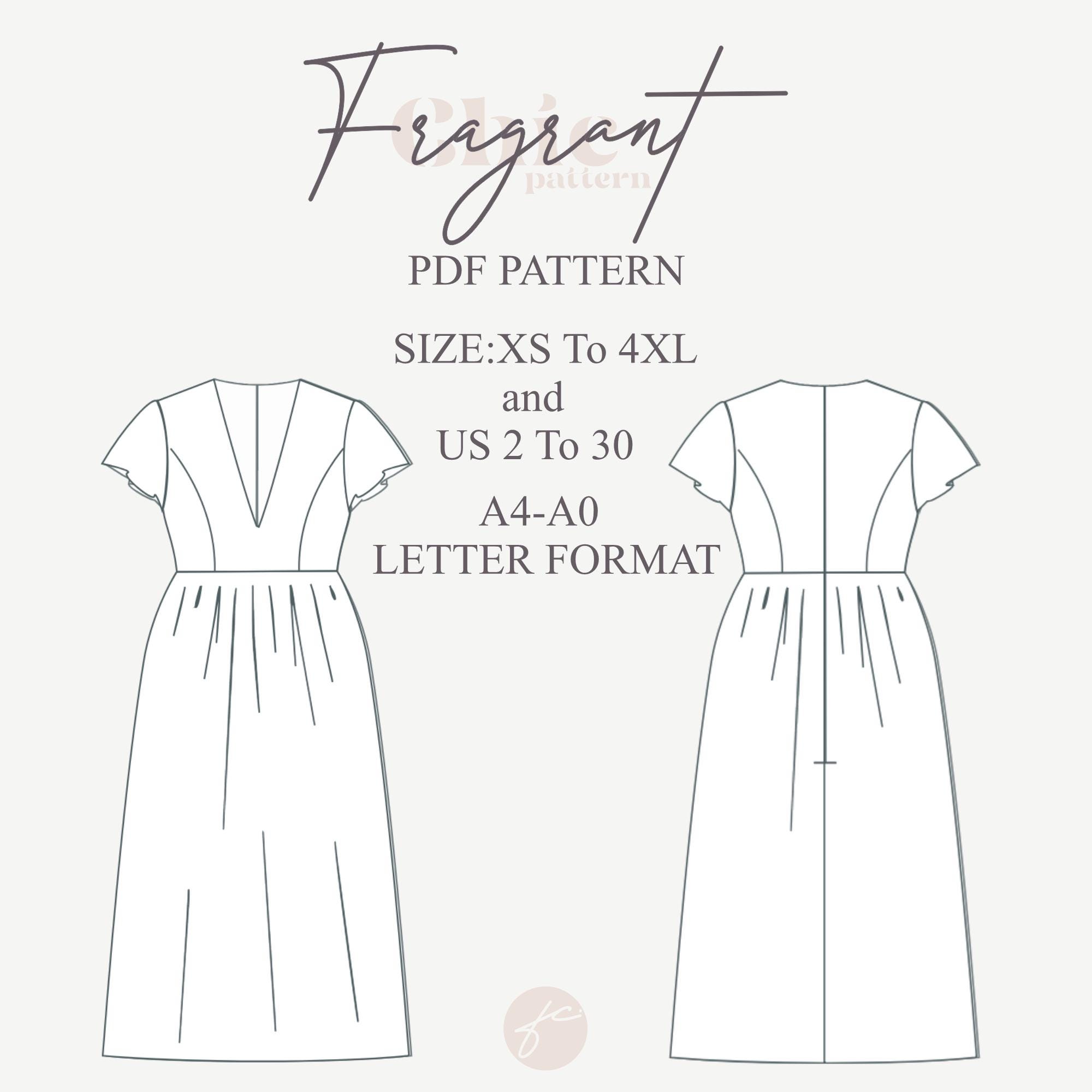 V Neck Dress Sewing Pattern | Flared Sleeve Dress Sewing Pattern ...