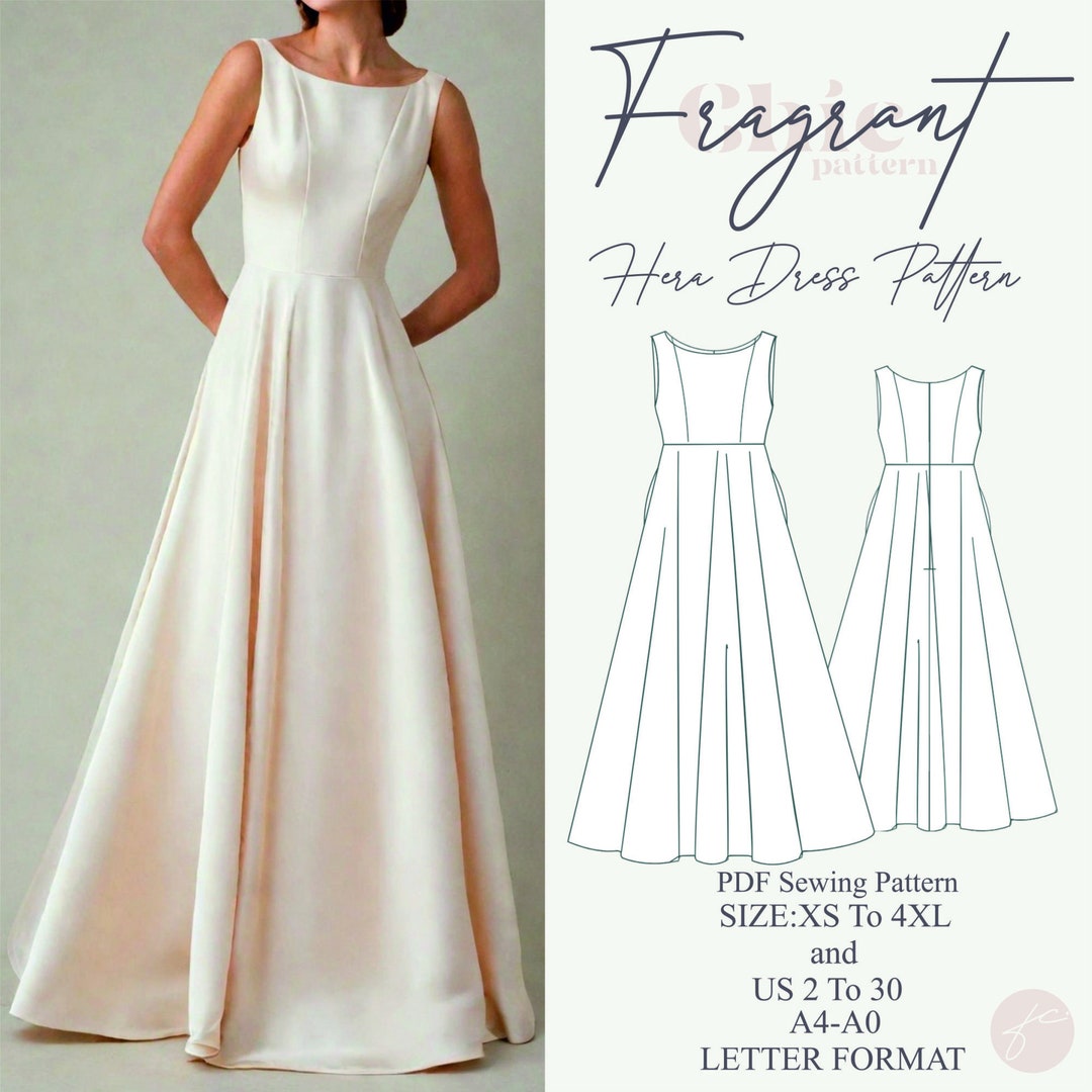 Hera Maxi Dress Pattern , Bridal Gown Sewing Pattern, Cocktail Dress ...