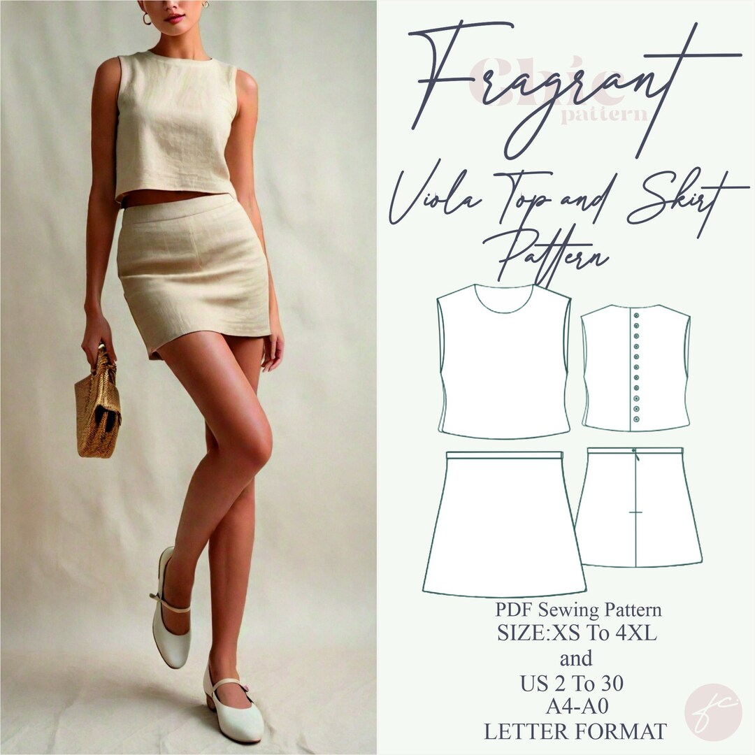 Set Linen Top and Mini Skirt Sewing Pattern, Linen Summer Mini Skirt ...