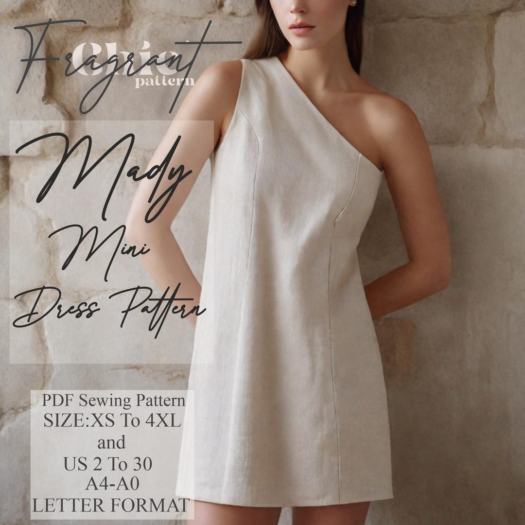 One Shoulder Dress Pattern, Mini Dress Sewing Pattern, Women Dress ...