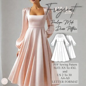 Ball Gown Midi Dress Pattern, Prom Dress, Evening Gown Pattern ...