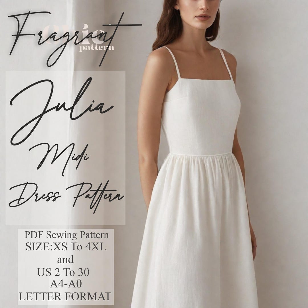 Strap Dress Sewing Pattern, Midi Dress Pattern, Women Dress Sewing ...