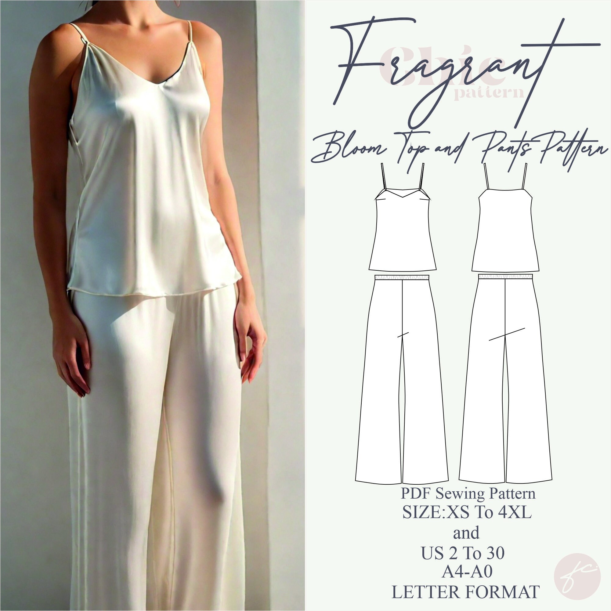 Nightwear Sewing Pattern,two Piece ,top and Pants Pattern, Pyjama ...