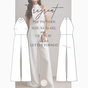 Halter Neck Jumpsuit Pattern | Jumpsuit Sewing Pattern | Women Sewing Patterns | Prom Jumpsuit ...