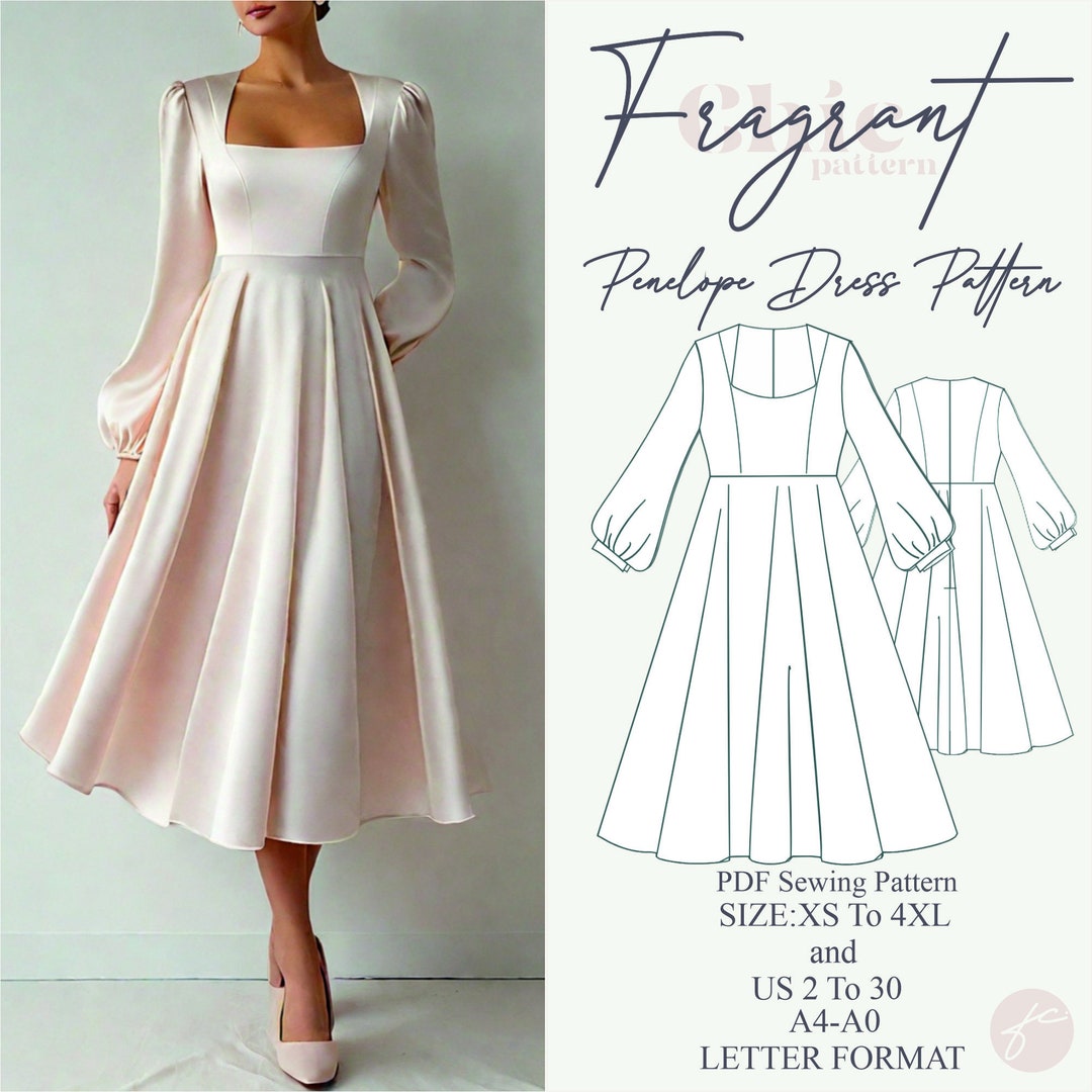 Ball Gown Midi Dress Pattern, Prom Dress, Evening Gown Pattern ...