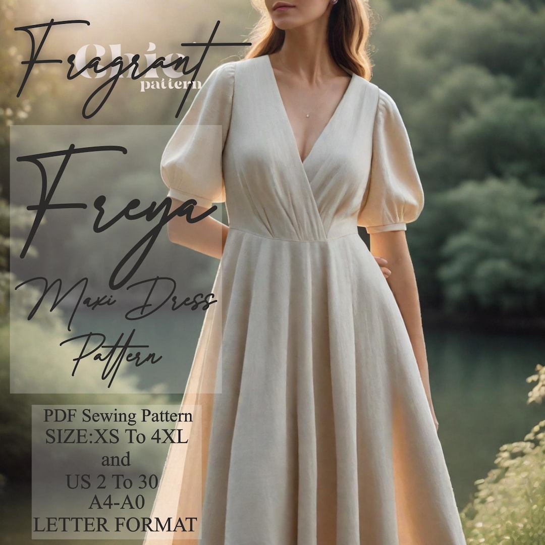 Maxi Dress Sewing Pattern , Wrap Neck Dress S Pattern , V-neck Dress ...