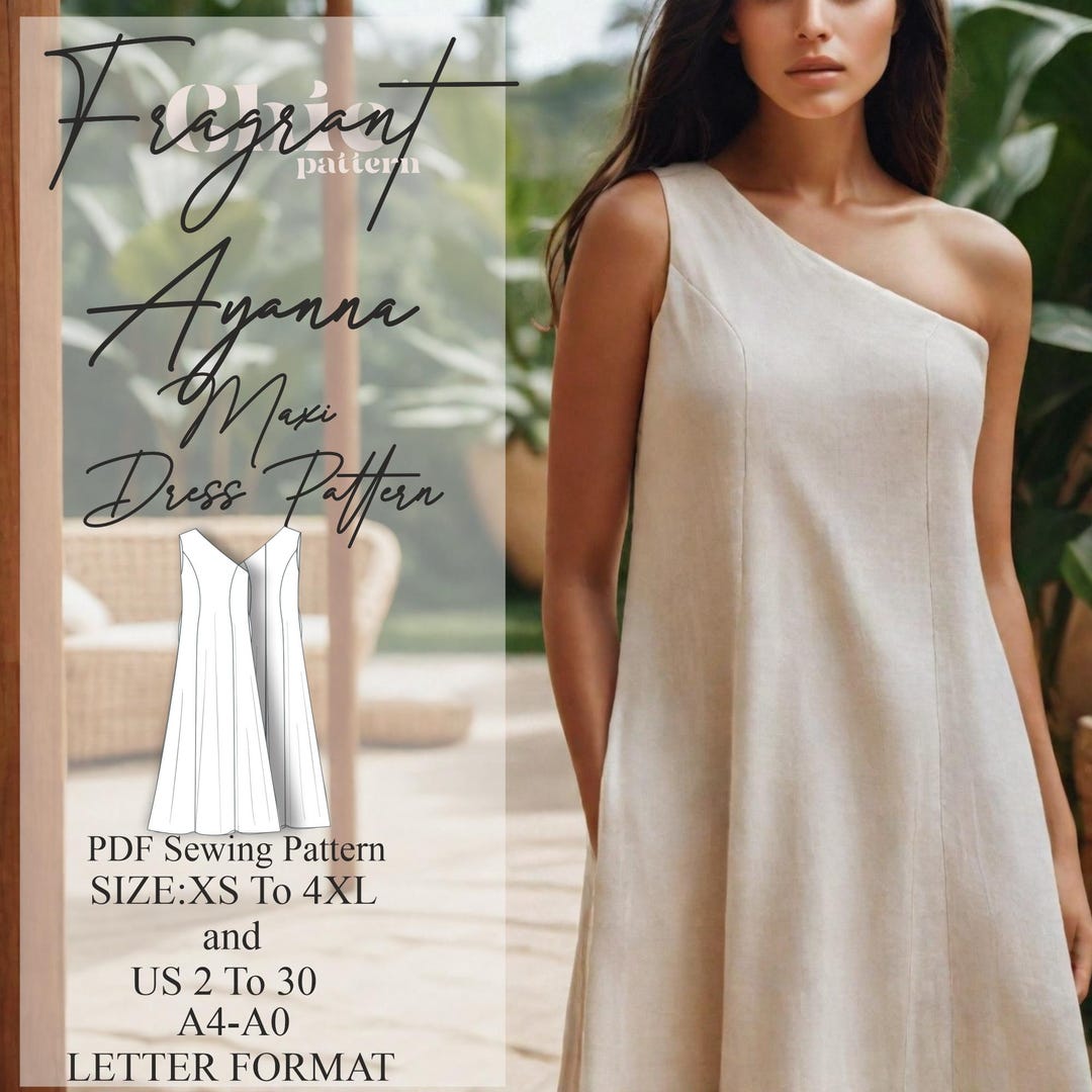 Maxi Dress Sewing Pattern, One Shoulder Dress Pattern , Women Dress ...