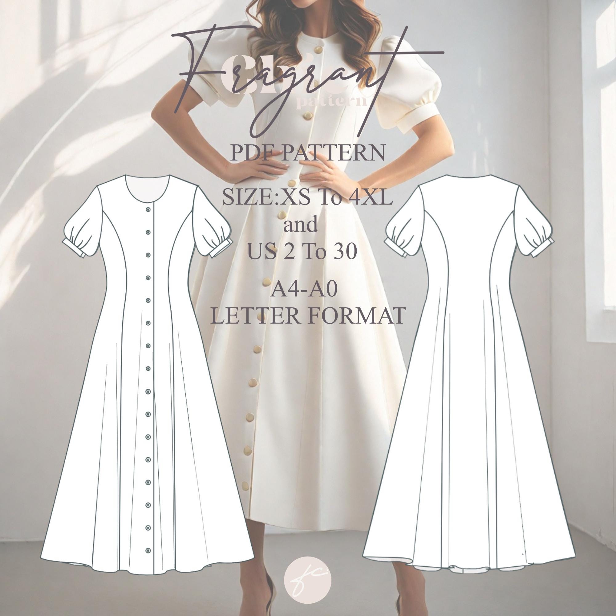 Button Down Dress Sewing Pattern,cottagecore Dress,evening Gown Dress ...