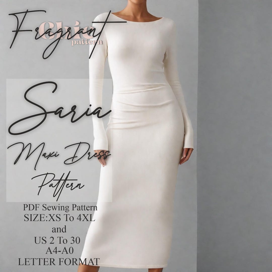 Bodycon Dress Sewing Pattern, Maxi Dress Sewing Pattern, Women Dress ...