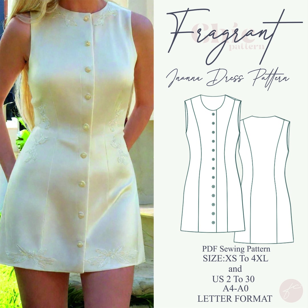 Inanna Mini Dress Pattern ,button Down Summer Mini Dress Sewing Pattern ...