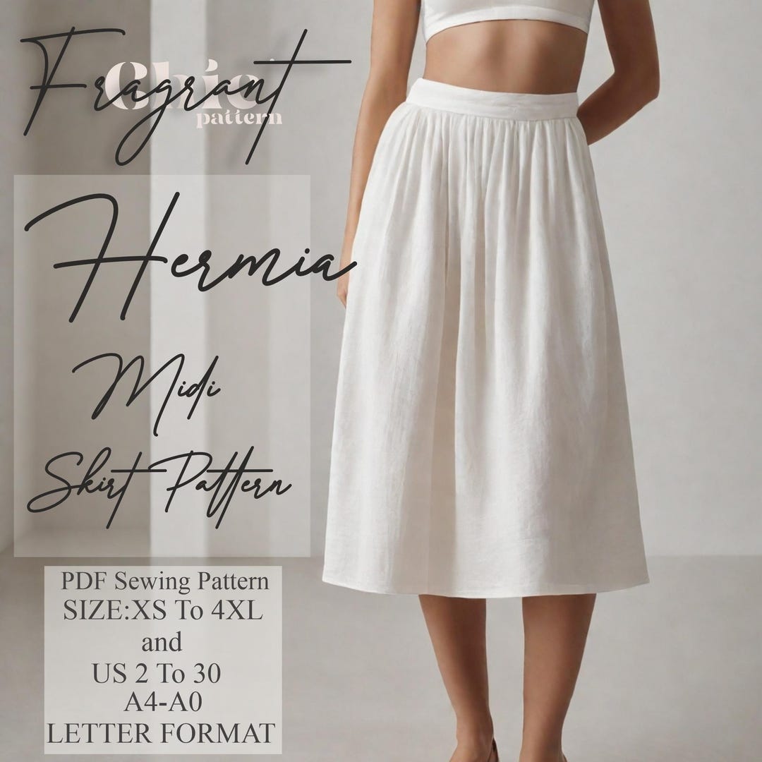 Gathered Skirt Pattern, Midi Skirt Sewing Pattern, Linen Skirt Sewing ...
