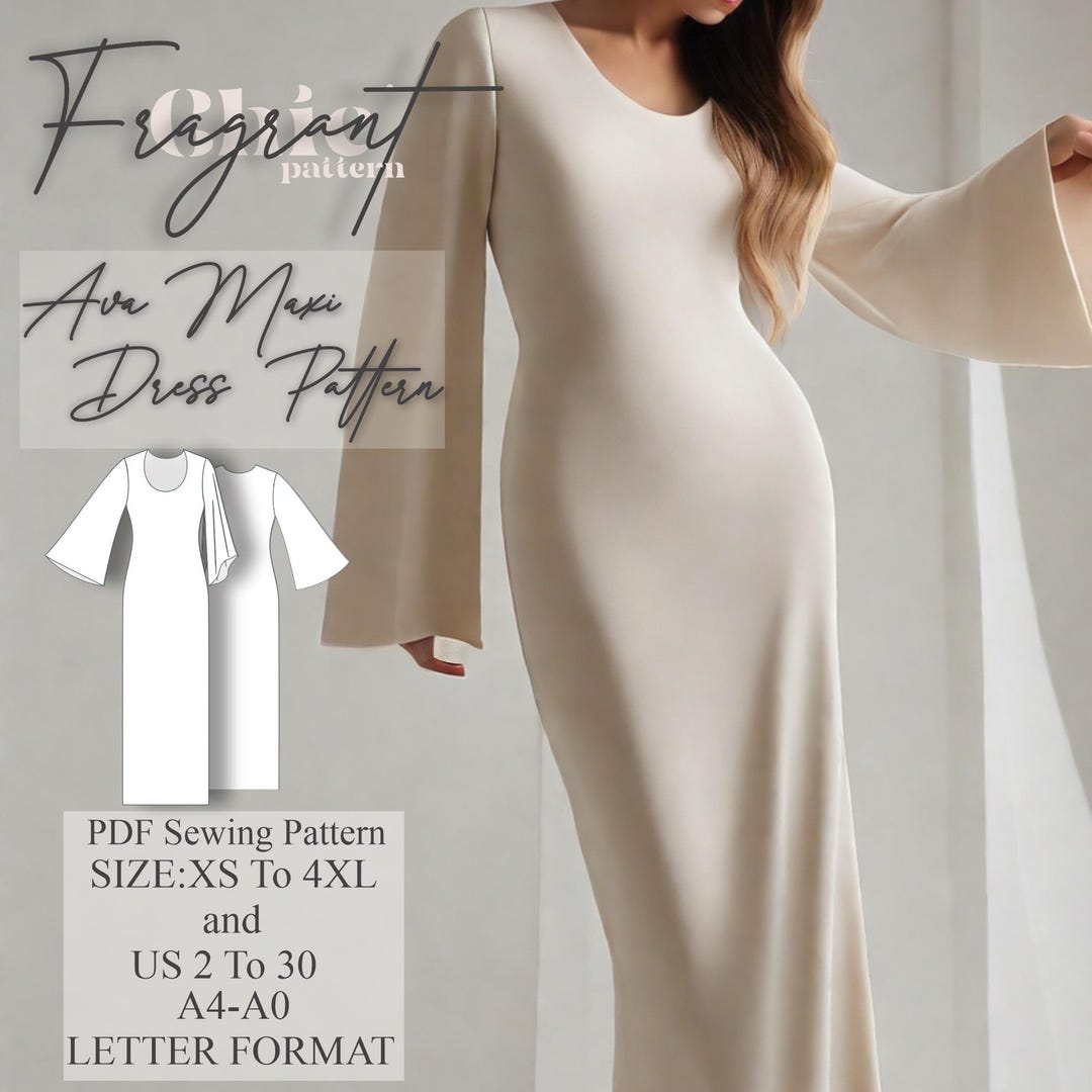 Bodycon Dress Sewing Pattern | Maxi Dress Sewing Pattern | Long Sleeved ...